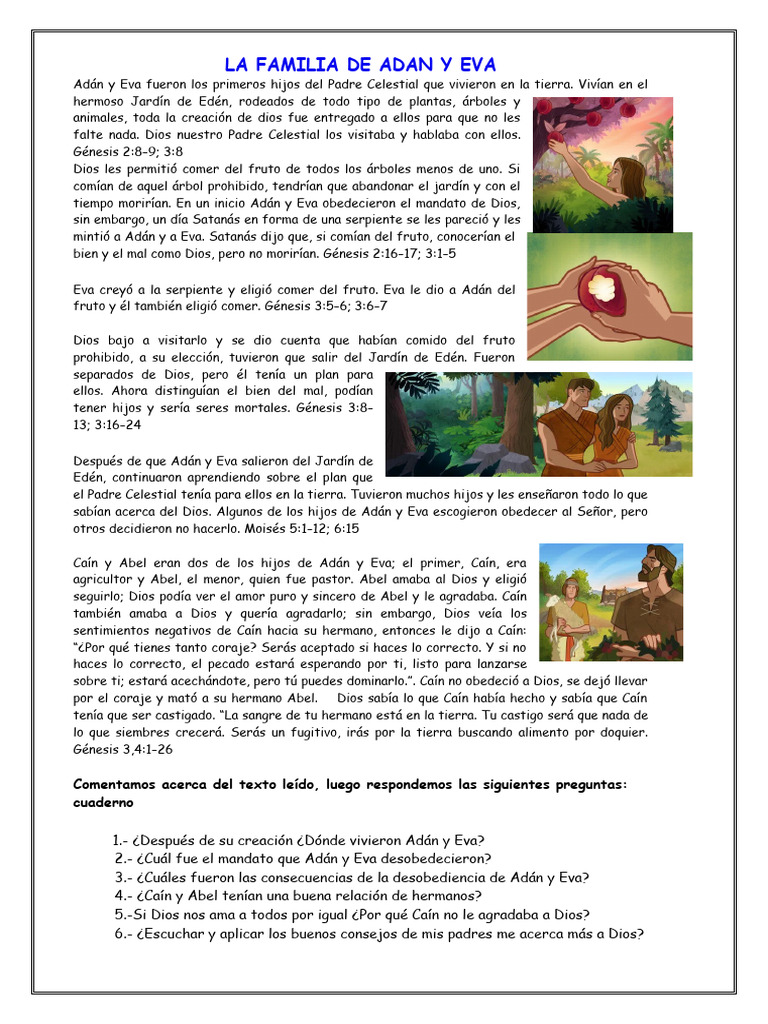 La Familia de Adan y Eva | PDF | Adán y Eva | Jardín del Edén