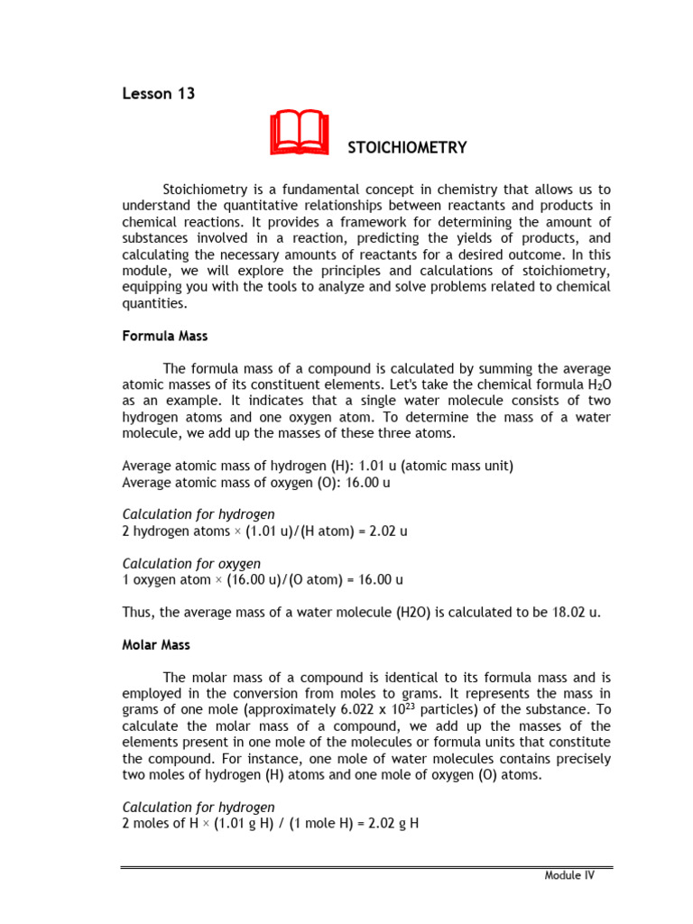 Module 13 Stoichiometry | PDF | Stoichiometry | Mole (Unit)