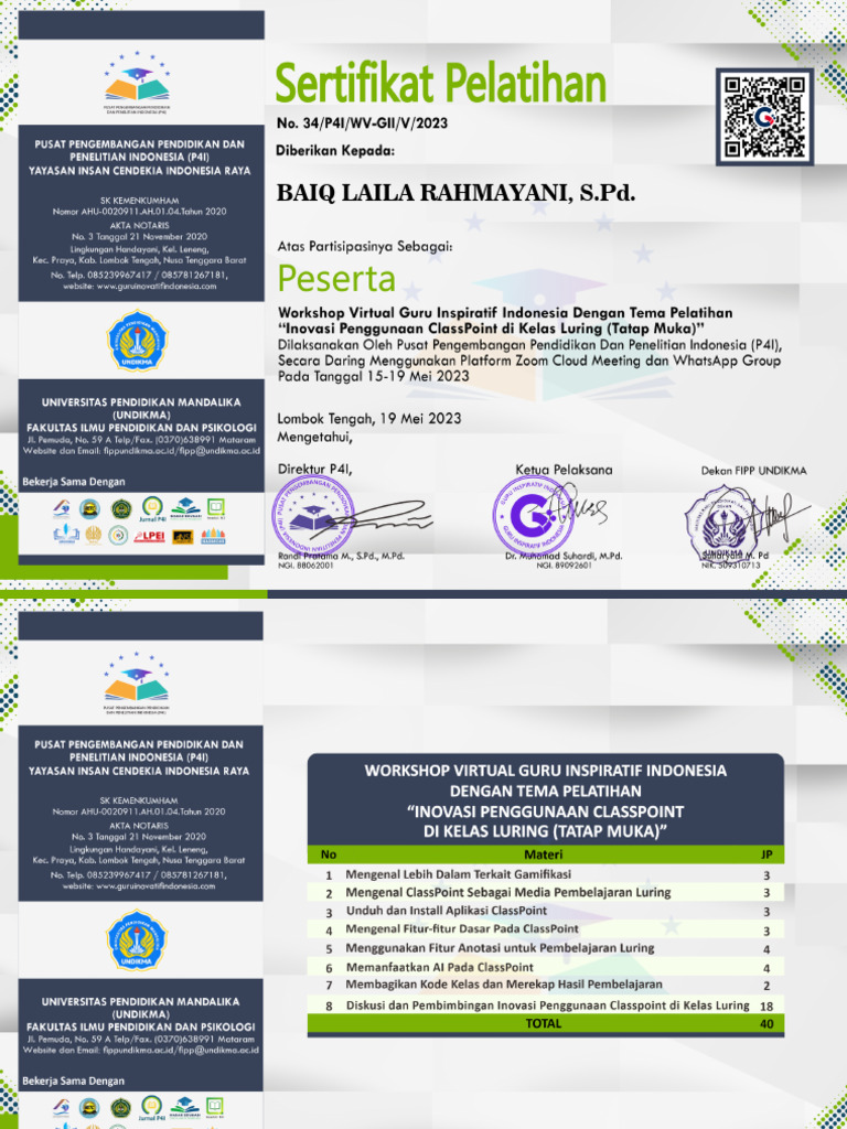 Contoh Sertifikat Classpoint | PDF