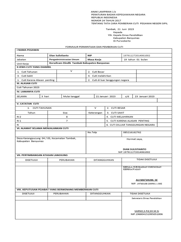 Form Cuti Tahunan1 | PDF