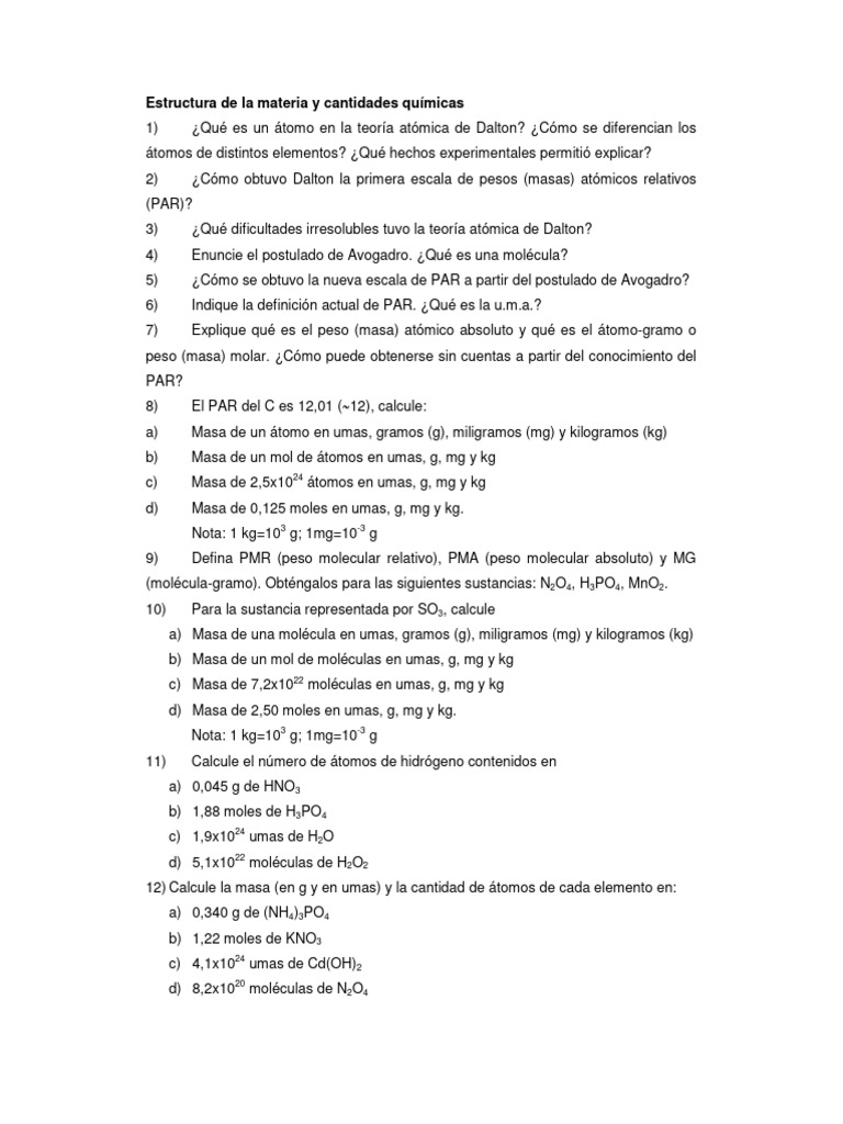 Ejercicios de Repaso - Cantidades Quã Micas y Estequiometrã A-2 | PDF | Mole (Unidad) | Redox