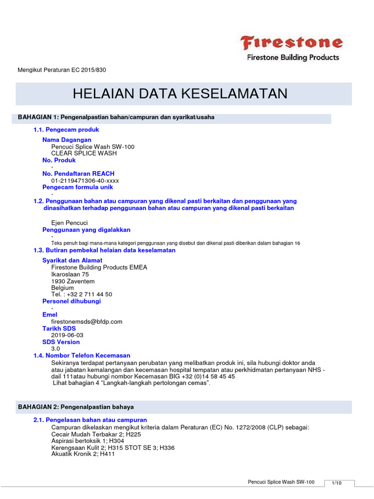 MSDS Splice Wash SW 100 Cleaner BM | PDF