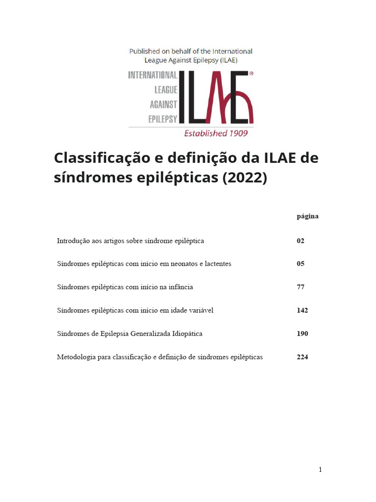 Síndromes Epilépticas - ILAE 2022 | PDF | Epilepsia | Eletroencefalografia