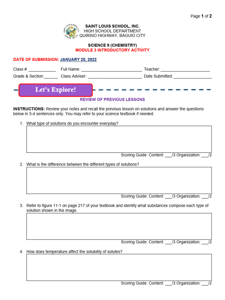 Science Module 3 Introductory Activity | PDF | Chemistry | Physical ...