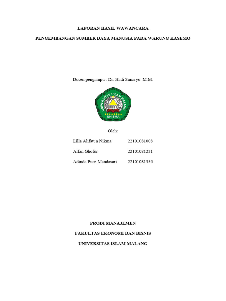 Laporan Hasil Wawancara KASEMO | PDF | Karier & Perkembangan