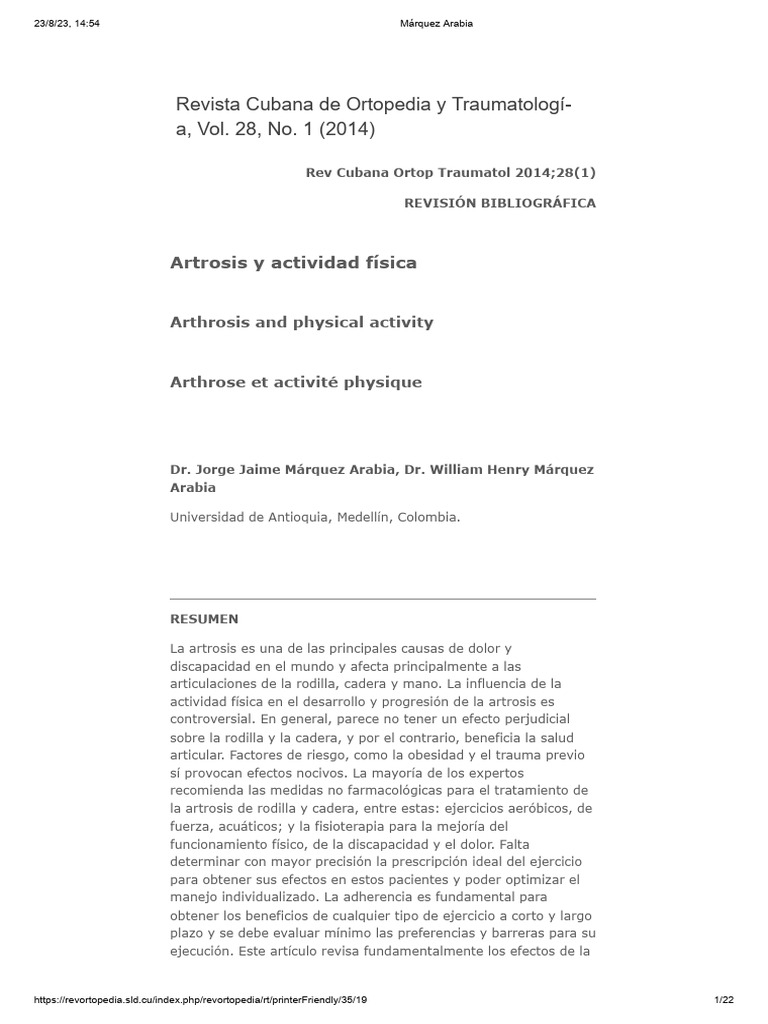 Artrosis Y Act F sica PDF Osteoartritis Medicina CLINICA