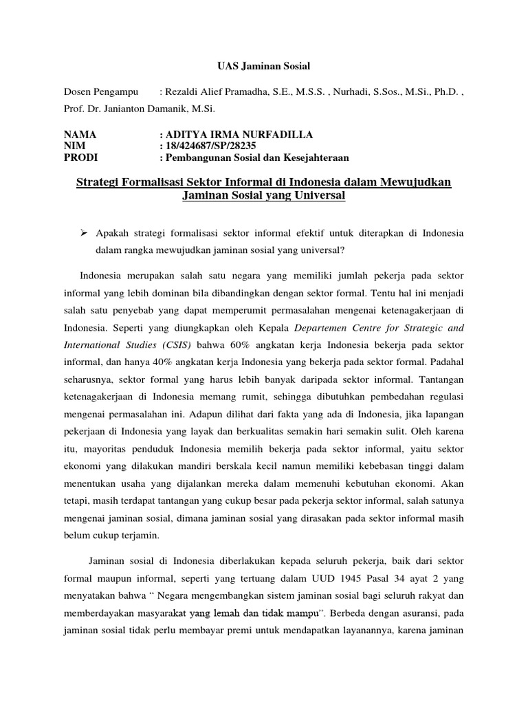 Aditya Irma Nurfadilla (18-424687-SP-28235) UAS Jaminan Sosial | PDF