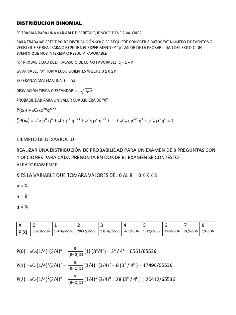Distribucion Binomial | PDF | Matemáticas discretas | Teoría de los números
