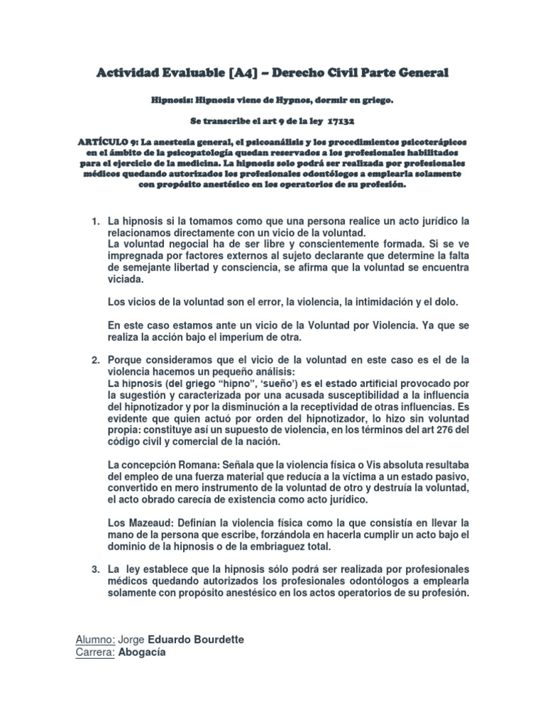 Actividad Evaluable 4 CIVIL | PDF | Hipnosis | Violencia