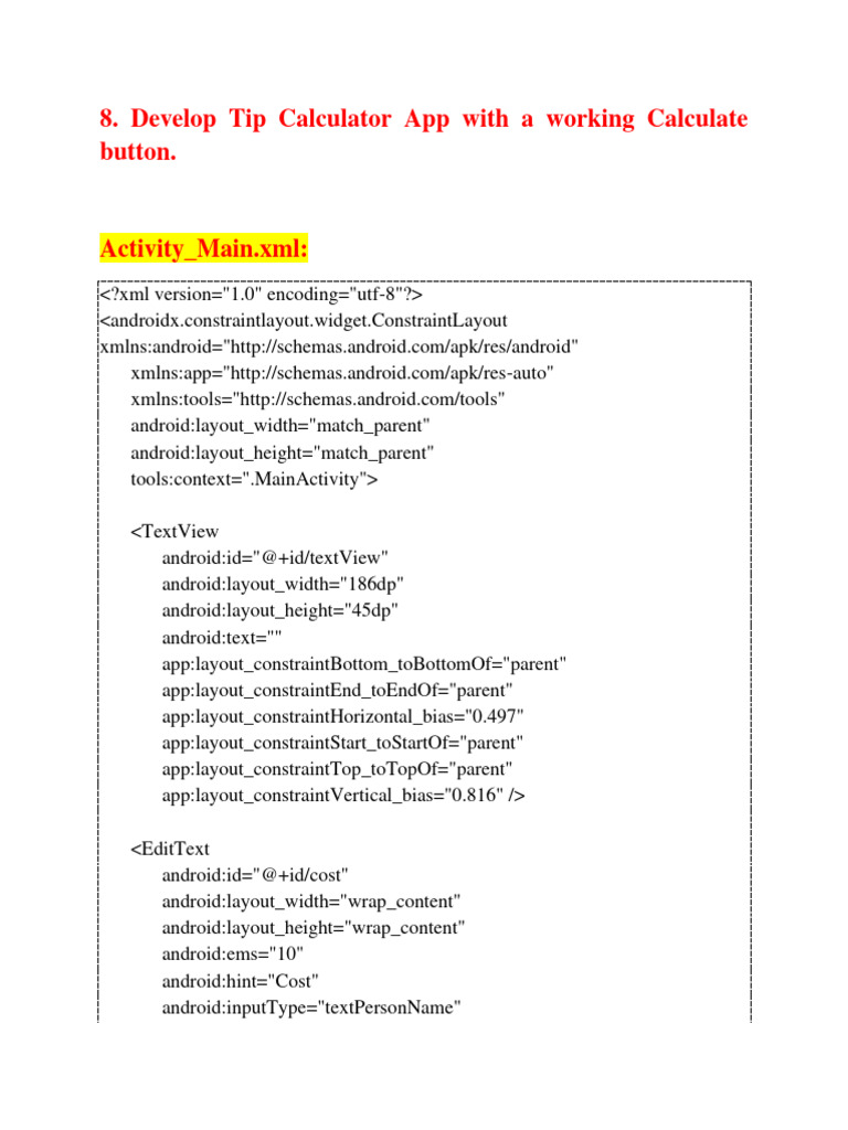 Lab-8 Tip Calculator | Download Free PDF | Android (Operating System) | Software Development