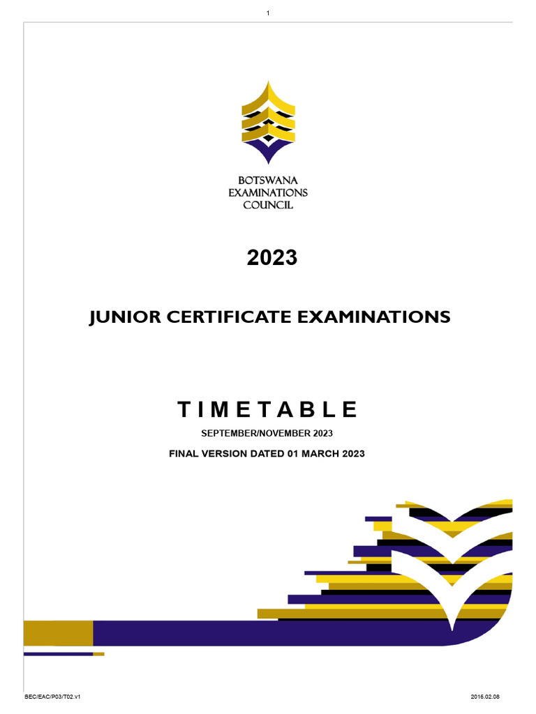 JCE 2023 Timetable and Guidelines | PDF | Human Resources