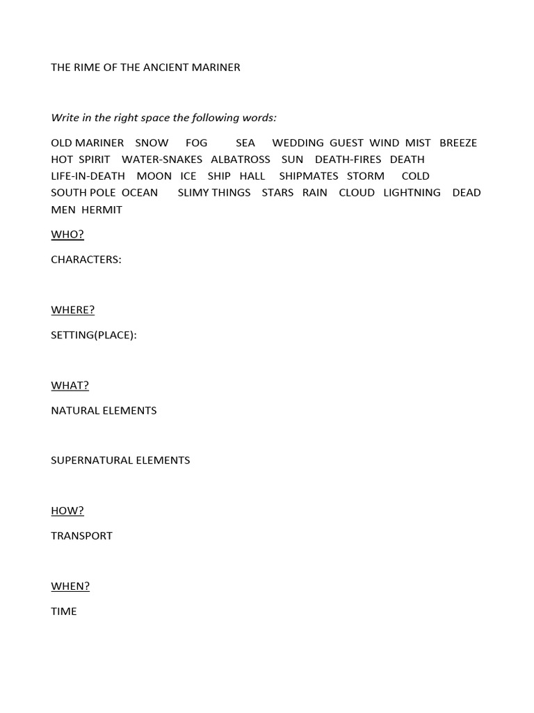 Ancient Mariner Vocabulary Activity | PDF | Fog | Applied And ...