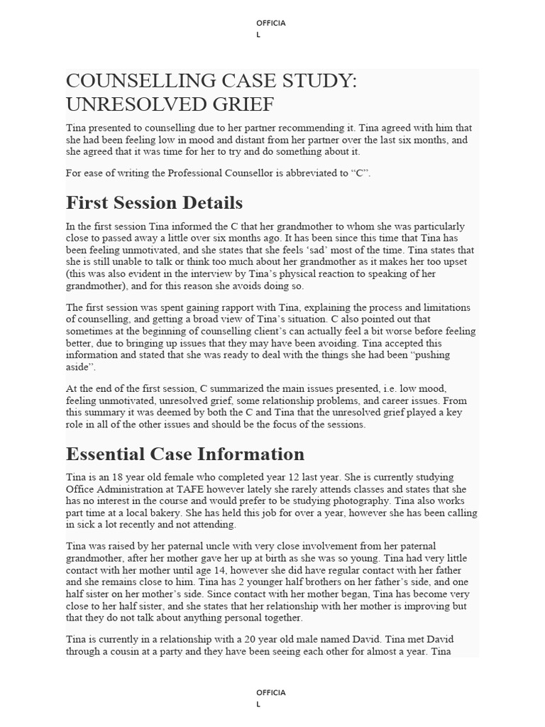 Grief and Loss Case Study | PDF | Grief | Social Psychology