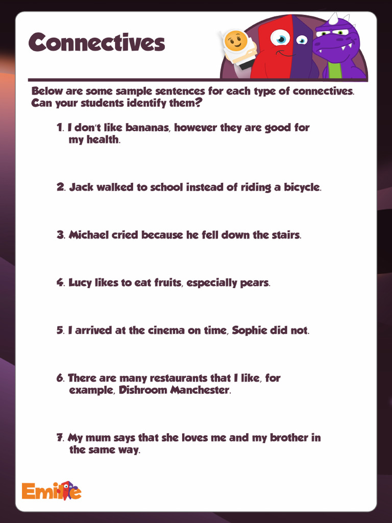 Spot The Connective Emile Worksheet. | PDF