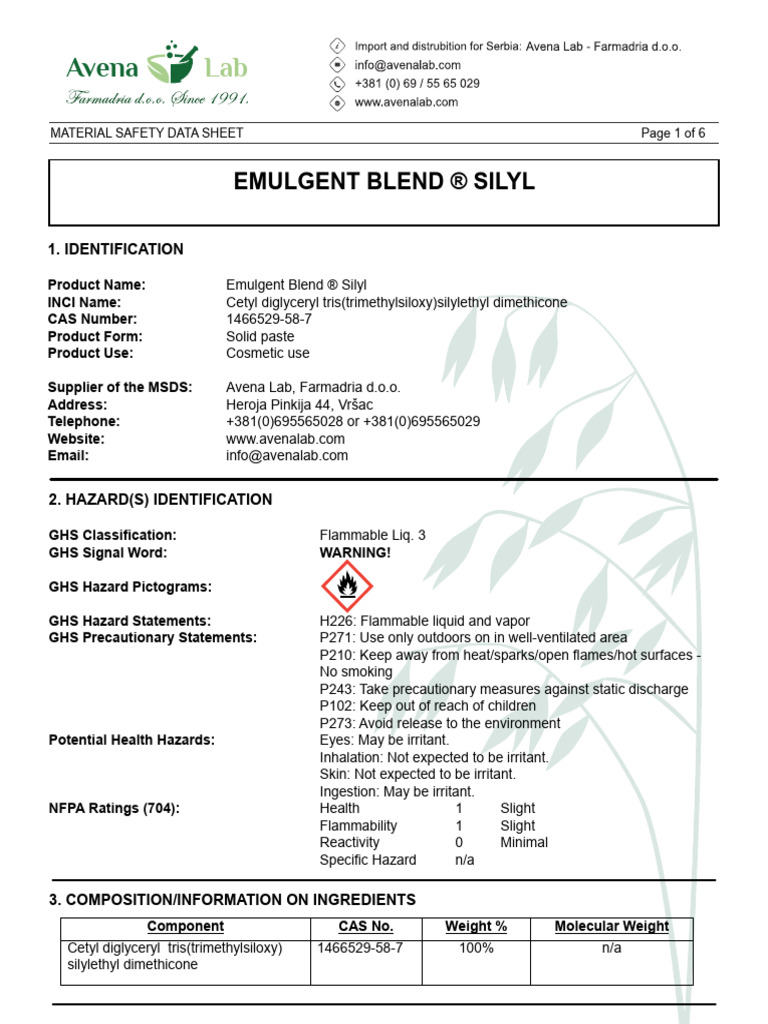 Emulgent Blend Silyl | PDF | Toxicity | Sewage Treatment