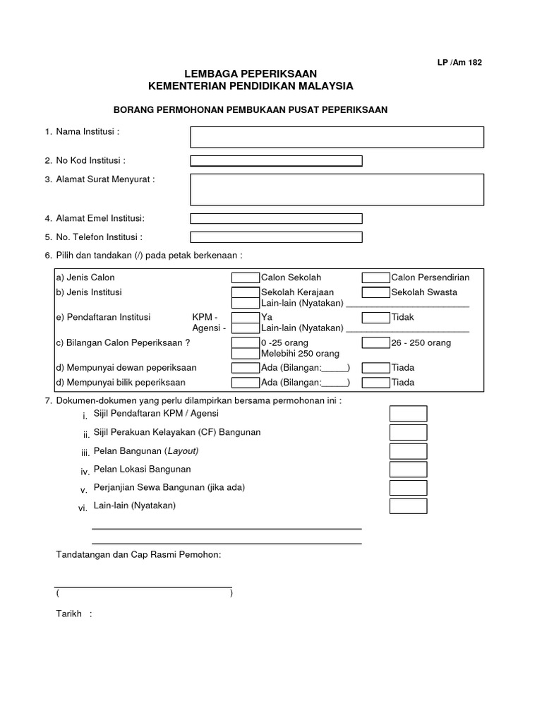 6 Borang Permohonan Buka Pusat Peperiksaan | PDF