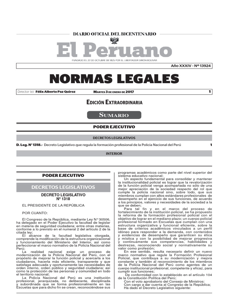 D.Leg 1318-Regula form-prof-PNP-2017 | PDF | Policía | Desarrollo profesional