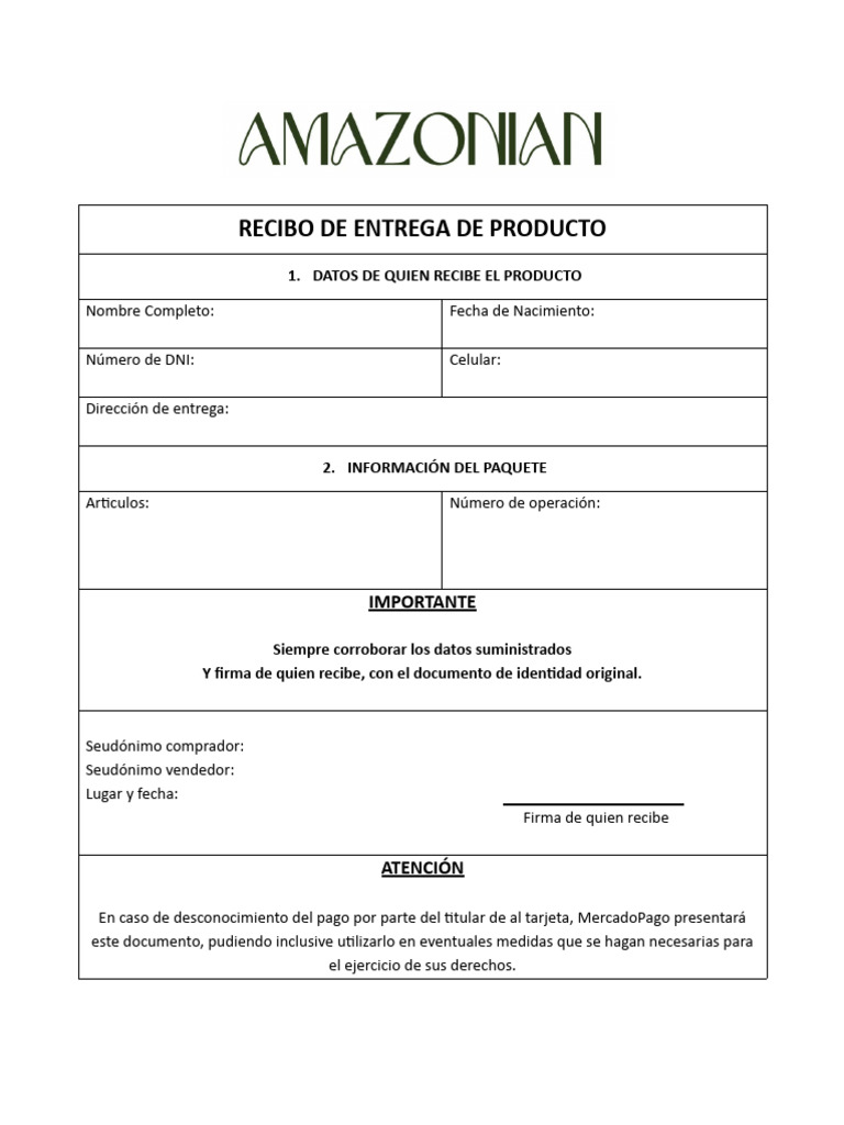 RECIBO DE ENTREGA DE PRODUCTO | PDF