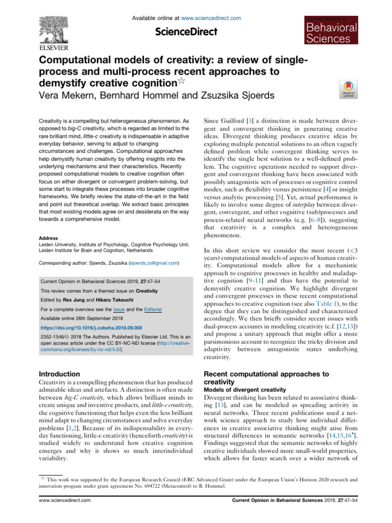 Computational Models Of Creativity Download Free Pdf Creativity Thought