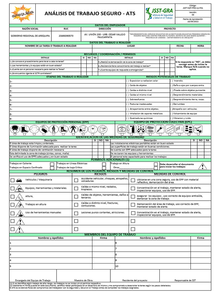 Analisis de Trabajo Seguro - GRA | PDF