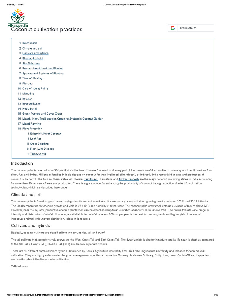 Coconut Cultivation Practices Guide | PDF | Coconut | Fertilizer