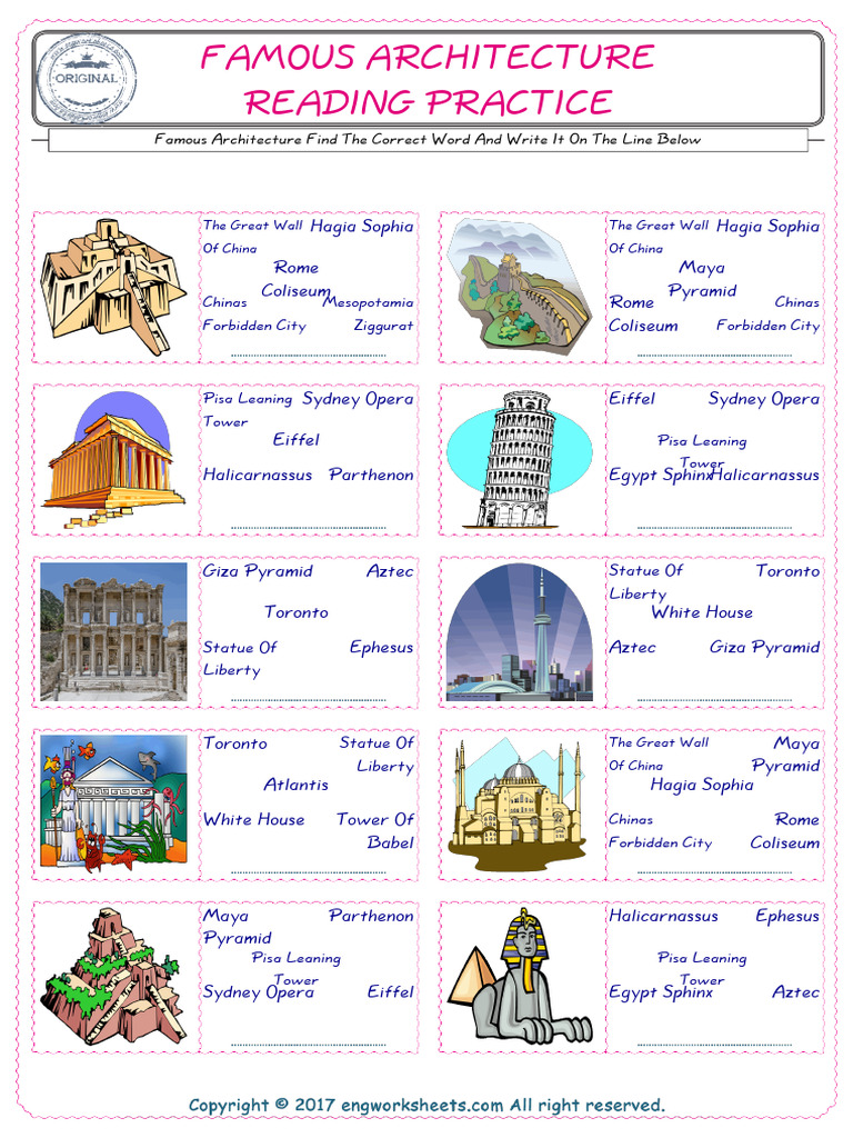 Famous Architecture Find The Correct Word and Write It On The Line ...