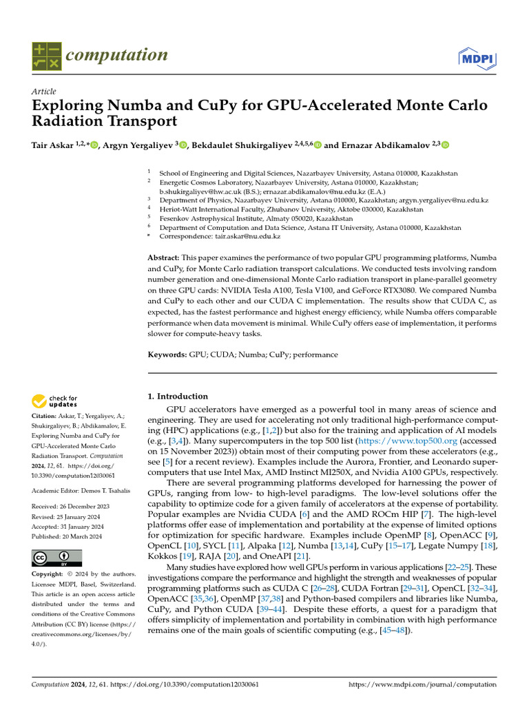 Computation 12 00061 | PDF | Graphics Processing Unit | Computer Engineering