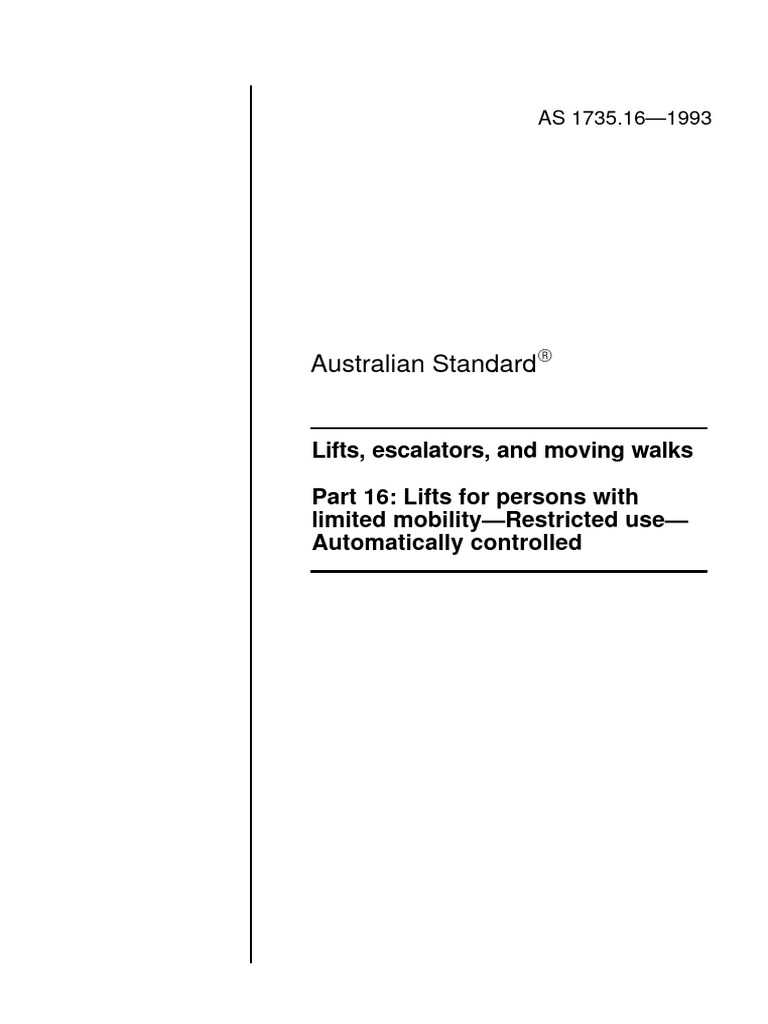 AS 1735.16-1993 Lifts For Persons With Limited Mobility - Restricted ...