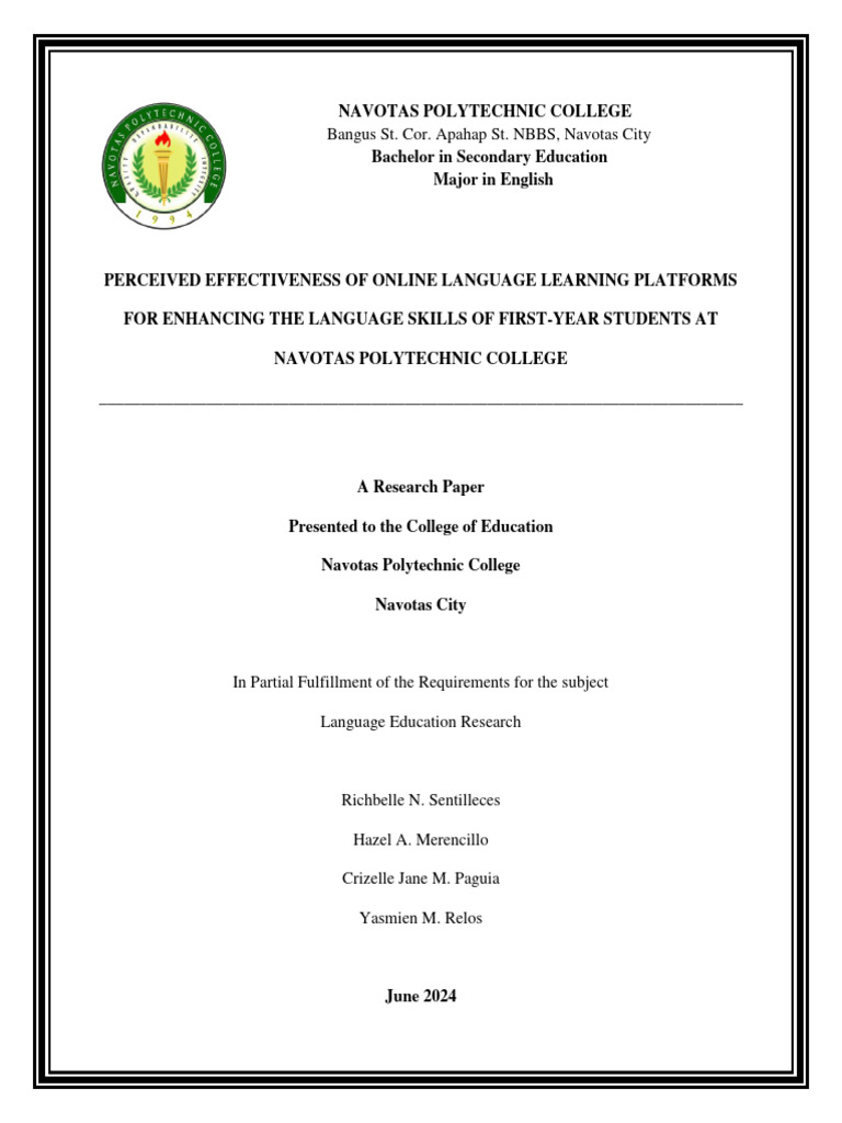 PERCEIVED EFFECTIVENESS OF ONLINE LANGUAGE LEARNING PLATFORMS FOR ENHANCING THE LANGUAGE SKILLS ...