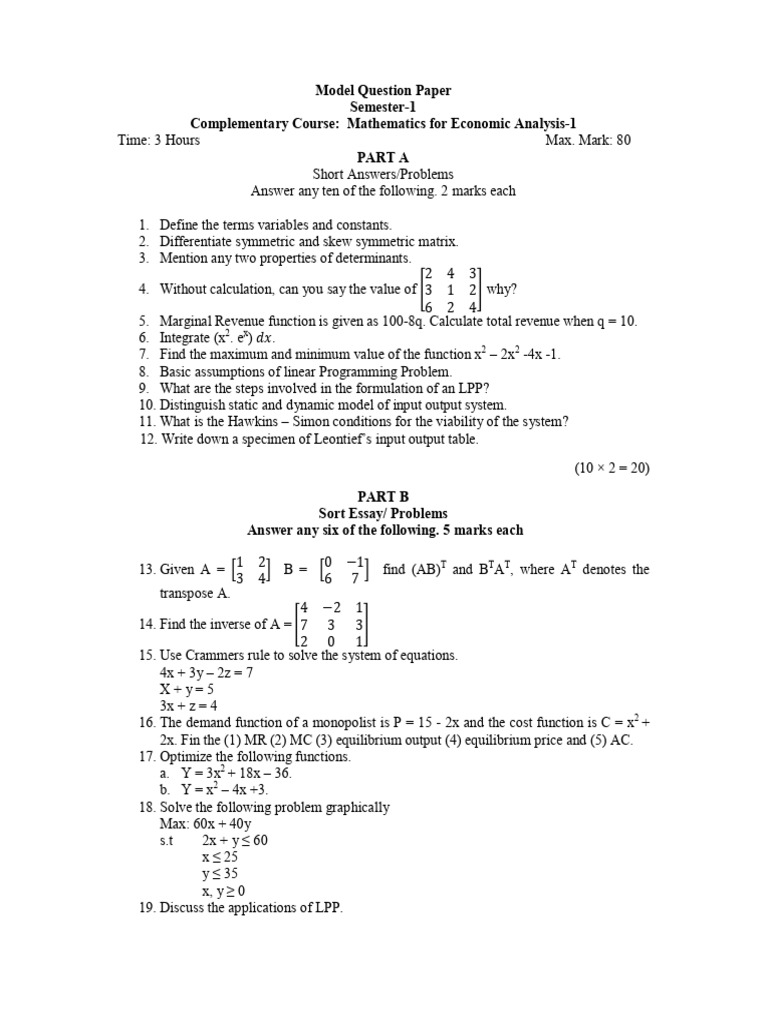 Mathematics For Economic Analysis 1 Complementary | PDF | Function (Mathematics) | Input–Output ...