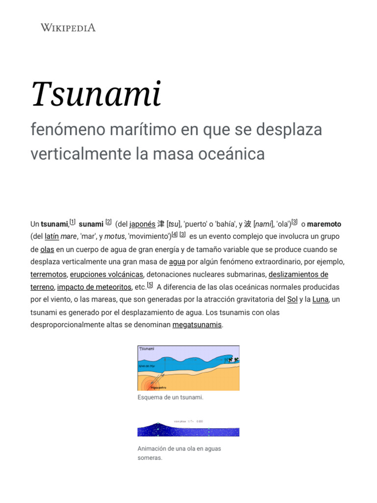 Tsunami - Wikipedia, La Enciclopedia Libre | PDF | Tsunami | Temblores