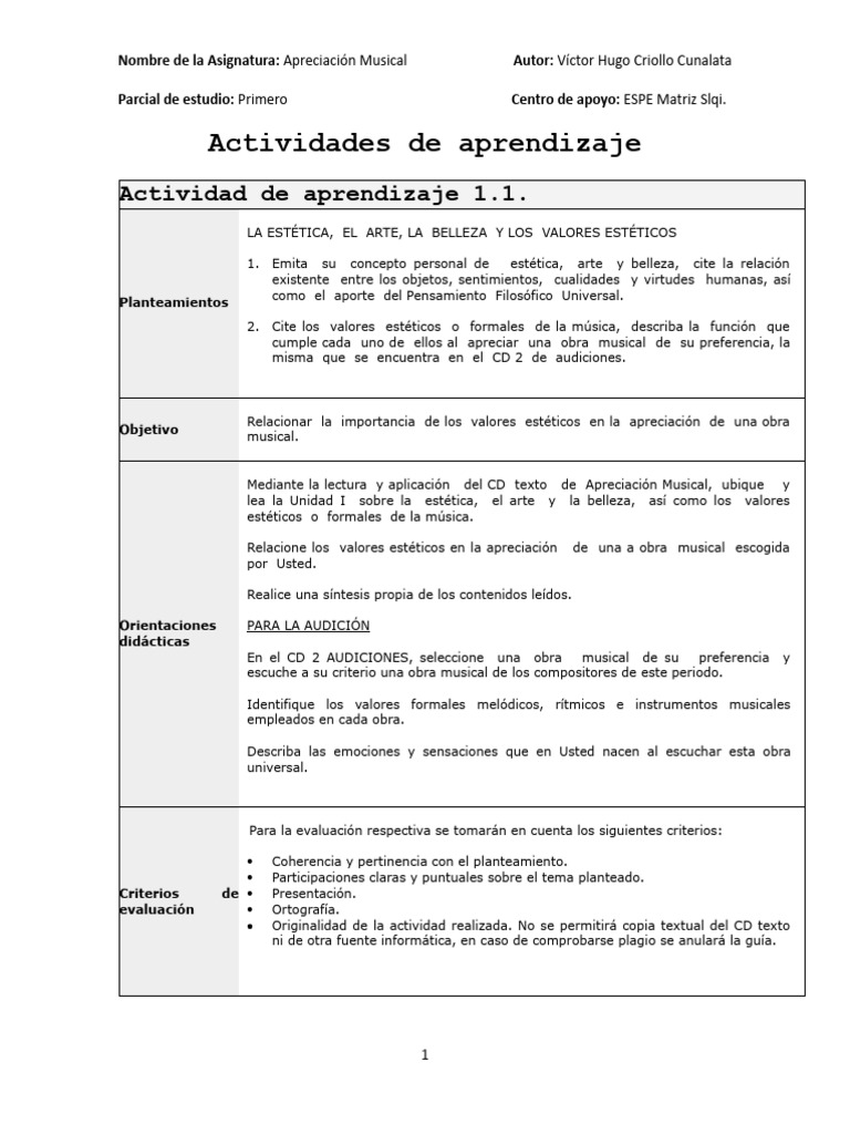 G1.Criollo - Cunalata.Victor Hugo - ApreciaciónMusical | PDF | Sonido ...