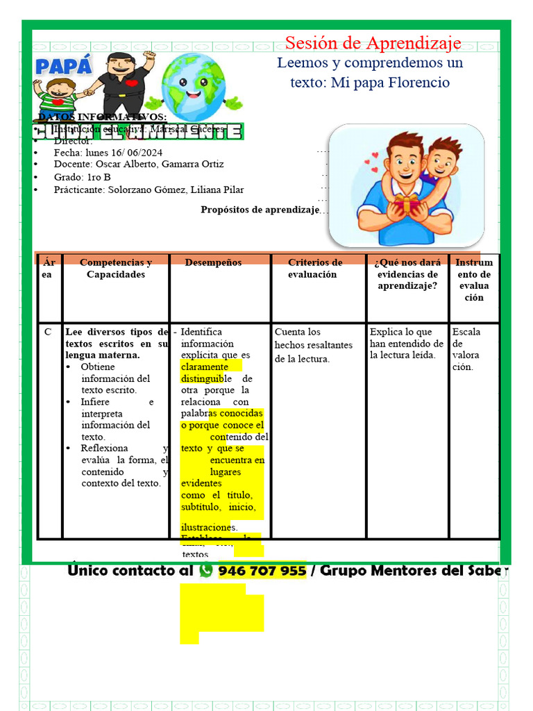 1 Sesion Com Leemos y Comprendemos Un Texto Dia Del Padre Unidad 4 Semana 3 | PDF | Aprendizaje ...