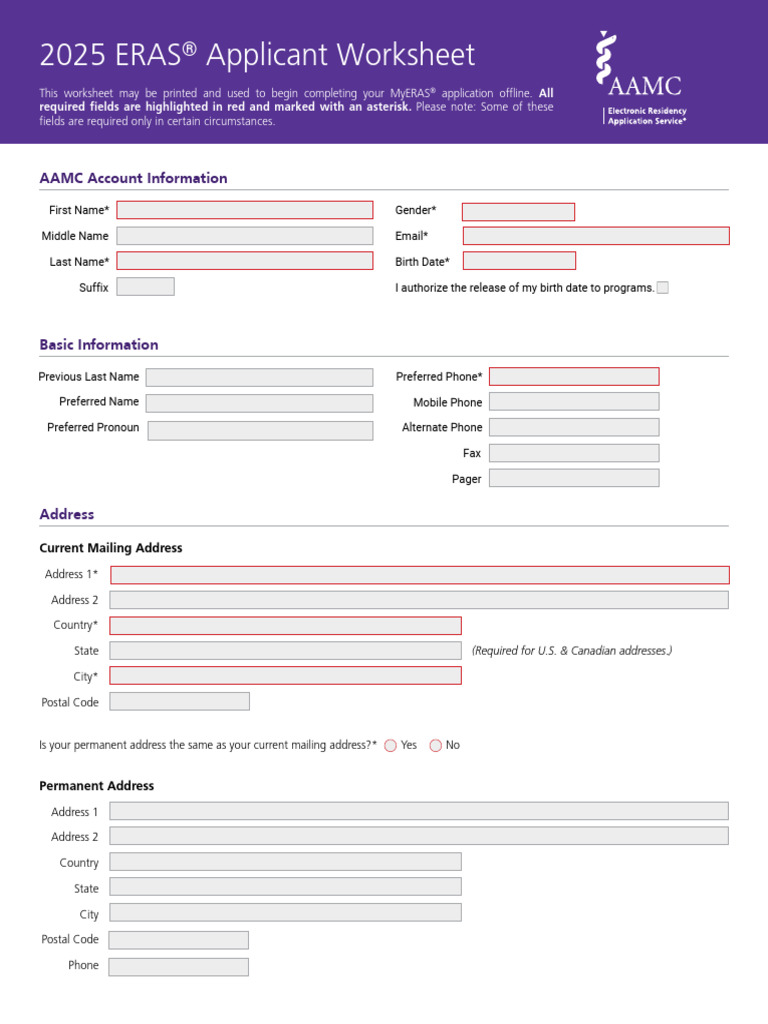2025 ERAS Applicant Worksheet 5-22 | PDF | Race And Ethnicity In The ...