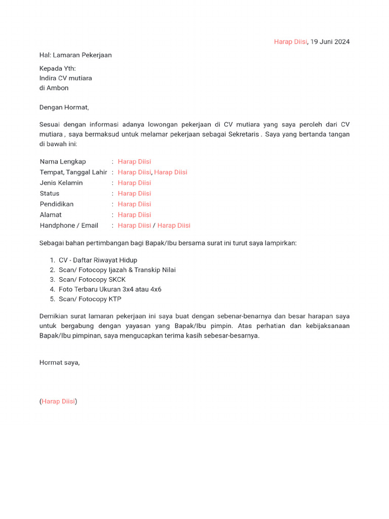 Lamaran-CV mutiara | PDF