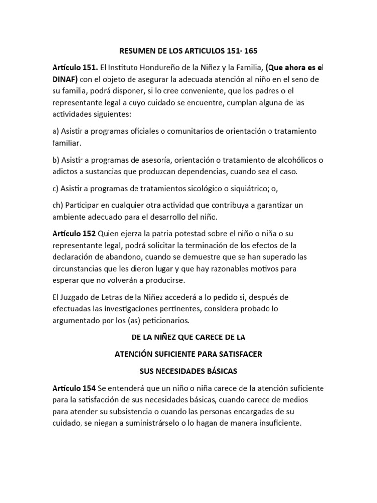 Resumen de Los Articulos 151 Al 165 Francisco | PDF | Abuso infantil