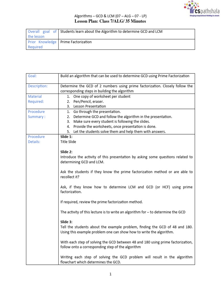07 ALG 07 Algorithms LP LCM - GCD | PDF | Algorithms | Theoretical Computer Science
