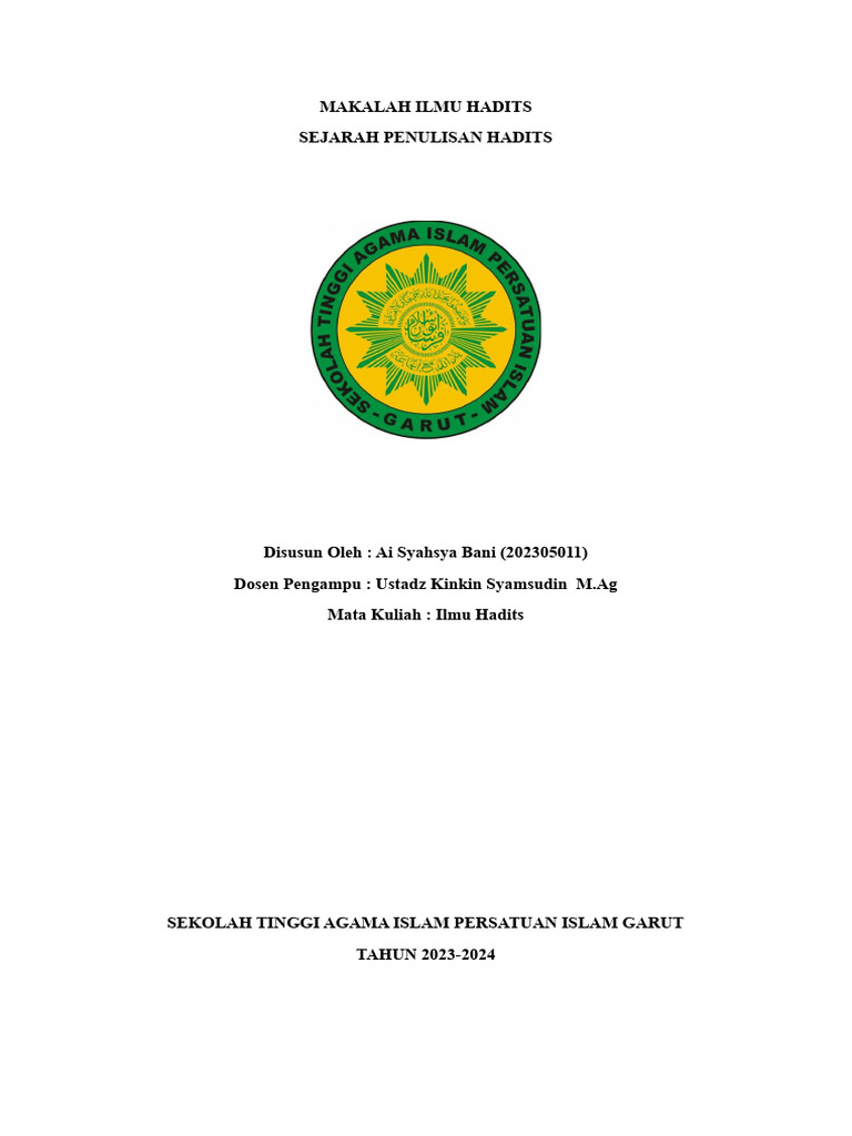 Sejarah Penulisan Hadits Islam | PDF | Agama & Spiritualitas