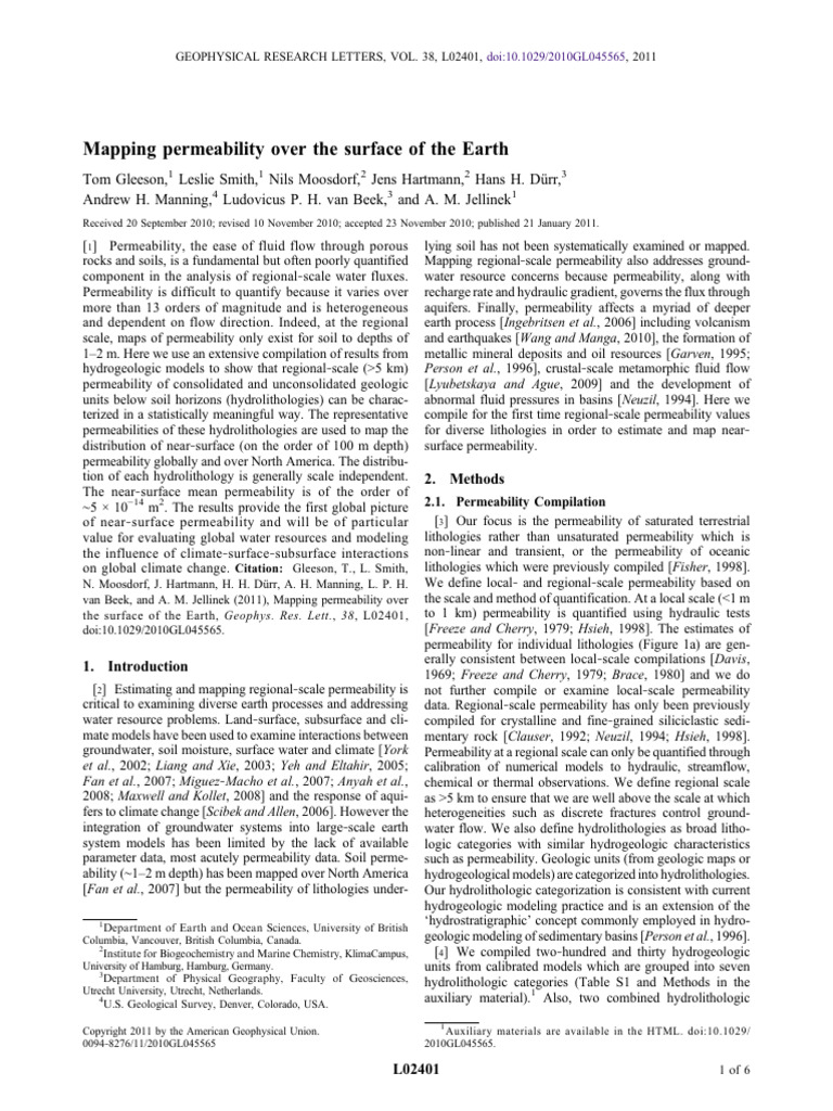 Geophysical Research Letters - 2011 - Gleeson - Mapping Permeability ...