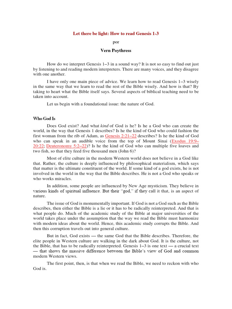 Aula 5 - How to Read Gênesis 1-3 | Download Free PDF | Bible | God