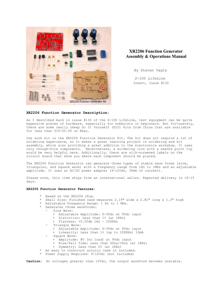 XR2206 Function Generator Manual | PDF | Electronic Oscillator | Amplitude