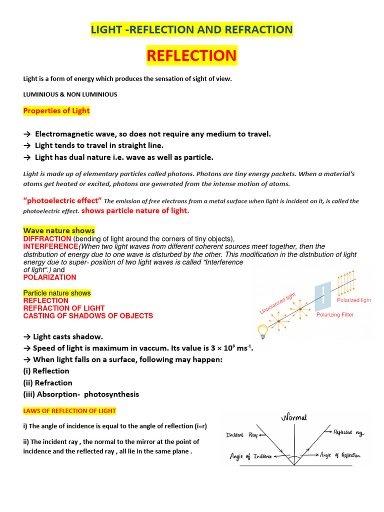 LIGHT | PDF | Mirror | Refractive Index