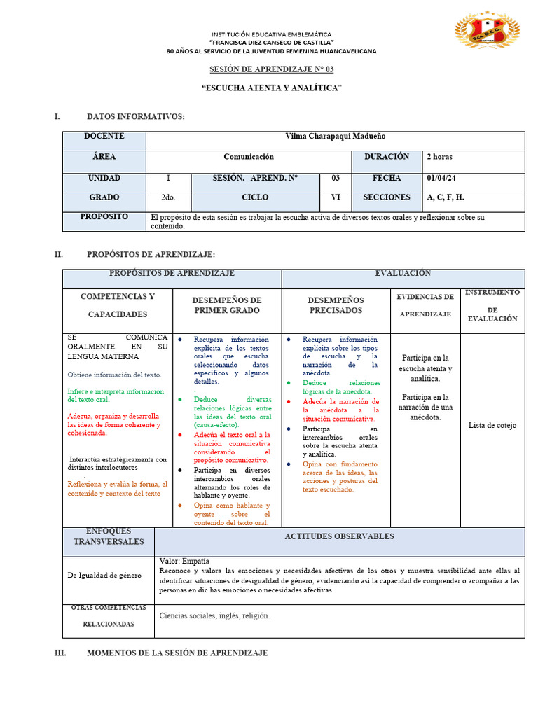 Escucha Atenta y Analítica en Clase | PDF | Maestros | Aprendizaje