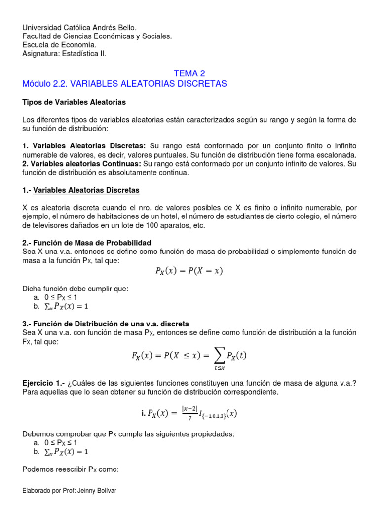Tema2 Módulo2.2 | PDF | Variable aleatoria | Función (Matemáticas)