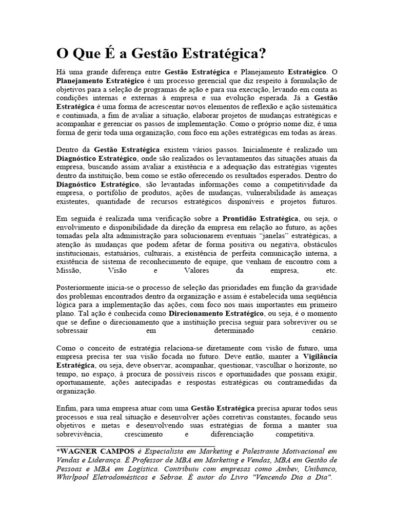 O Que - A GestÆo Estrat - Gica | PDF | Gestão estratégica | Planejamento estratégico