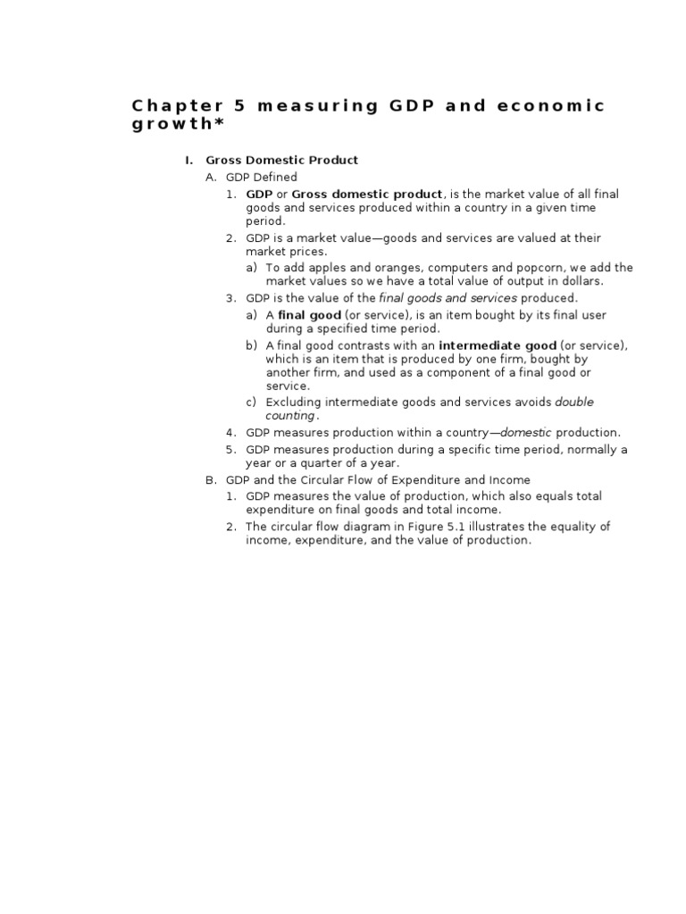 Chapter 5 Measuring GDP and Economic Growth : I. Gross Domestic Product ...