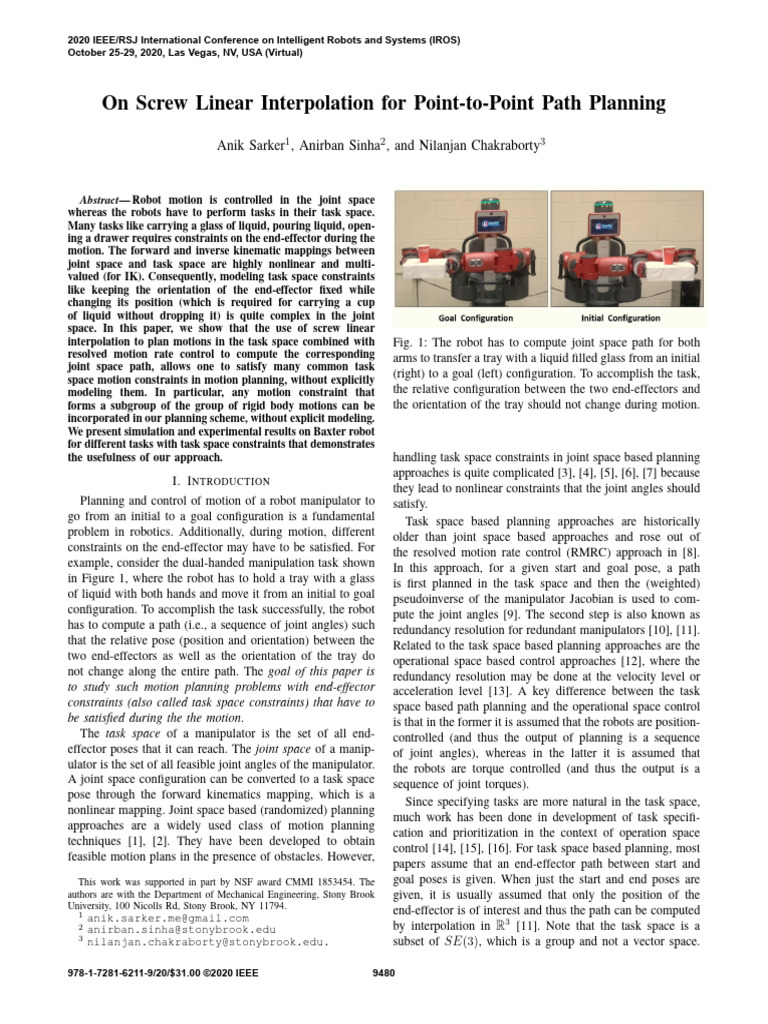 On Screw Linear Interpolation For Point To Point Path Planning Pdf Coordinate System