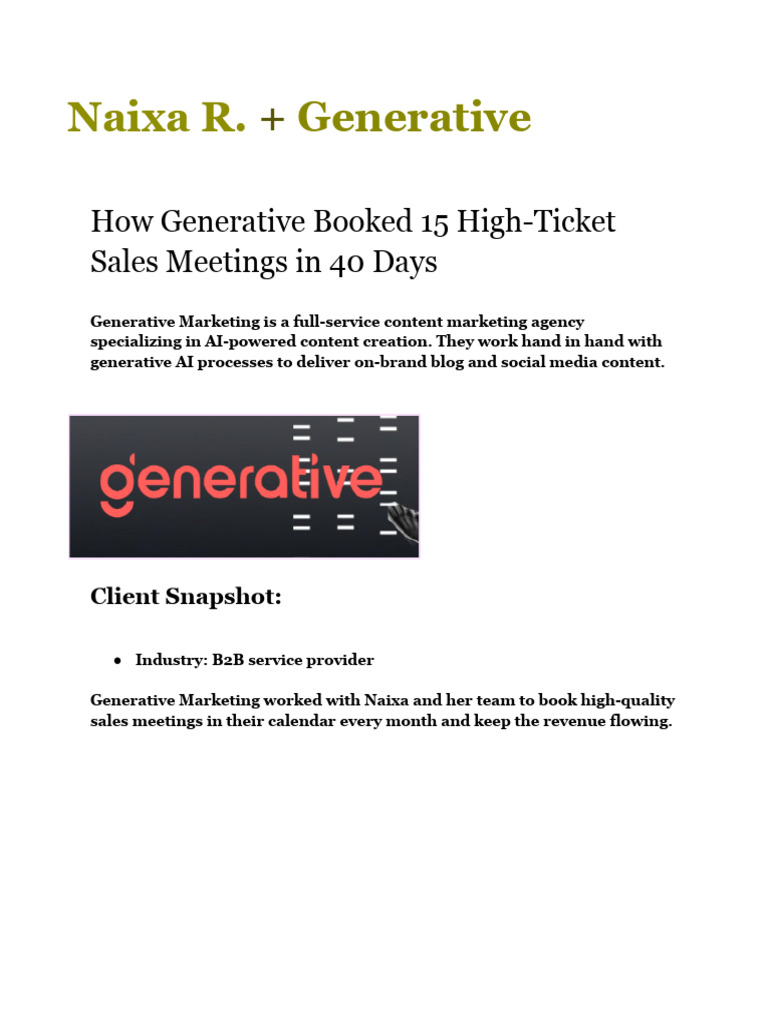 Generative Case Study 2023 | PDF | Sales | Marketing