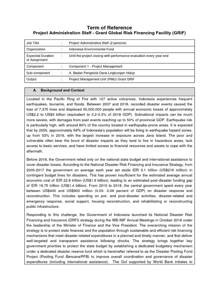 TOR Administrative Staff 2 Persons1 | PDF | Project Management | Risk