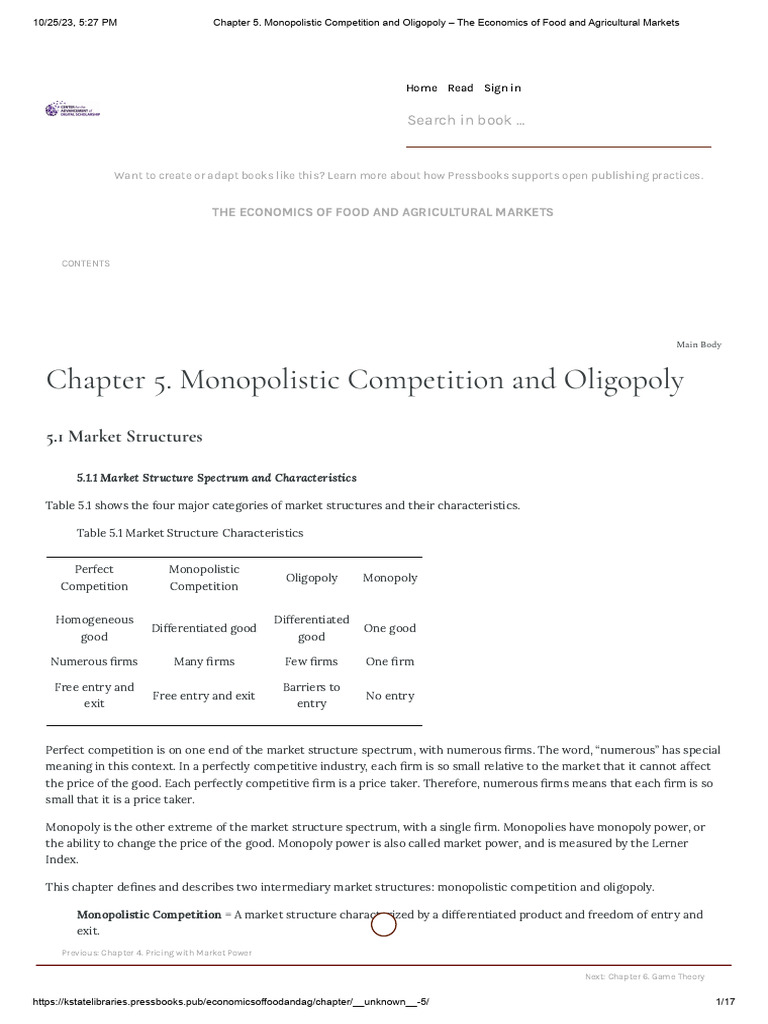 Chapter 5. Monopolistic Competition and Oligopoly – The Economics of ...